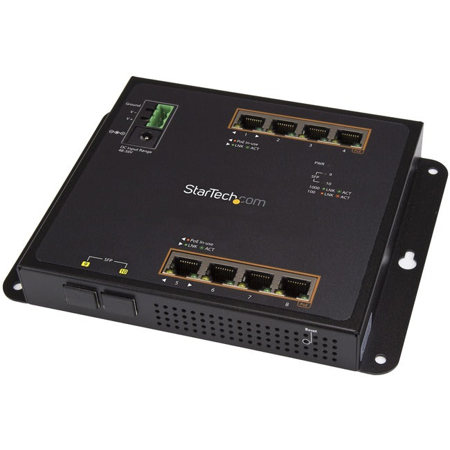 StarTech.com Industrial 8 Port Gigabit PoE+ Switch w/2 SFP MSA Slots ...